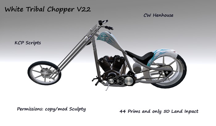 Second Life Marketplace - White Tribal Chopper V22 ,Bikes, Motorcycles box