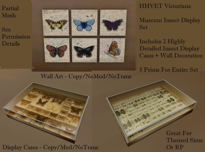 Second Life Marketplace - HHVET Victoriana- Museum Insect Display Set