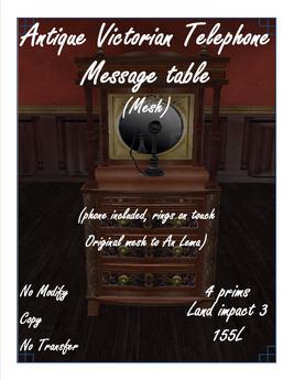 Second Life Marketplace - Antique Victorian Telephone message table