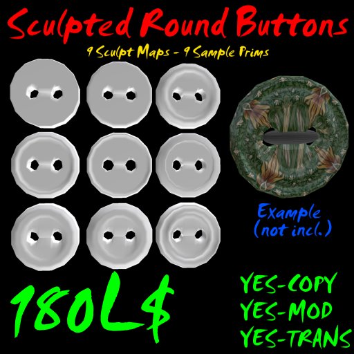 Second Life Marketplace - *BD* Sculpted Round Buttons FULL PERM by ...