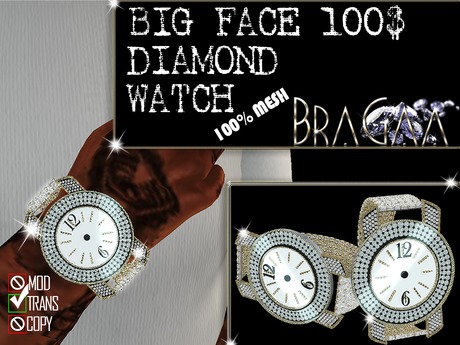 Second Life Marketplace - !!!BIG Face Gold and Platinum Diamond Watch ...