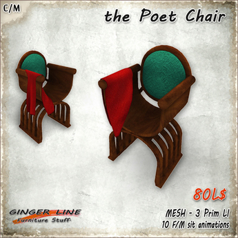 Second Life Marketplace - [Ginger Line] The Poet Chair - 3 prim LI ...