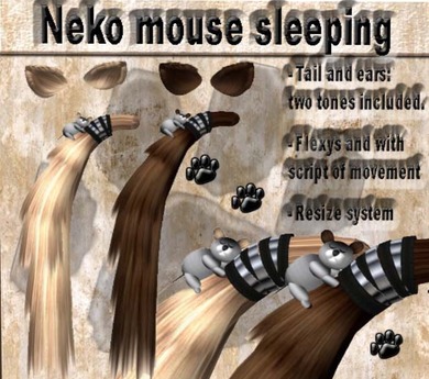 Second Life Marketplace - neko mouse sleeping, 2 tails and ears