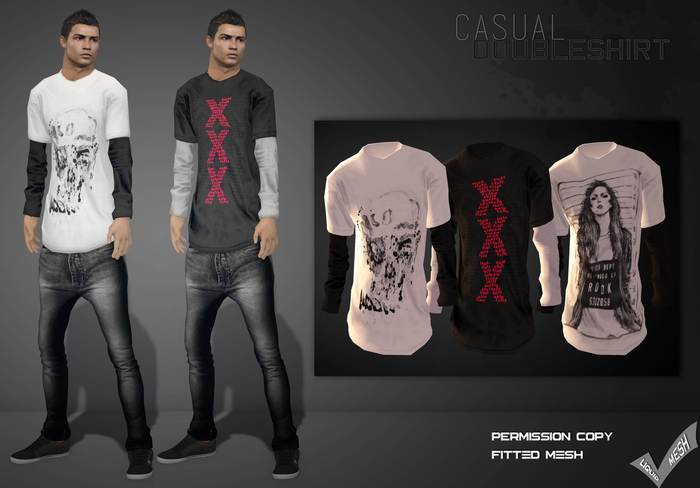 Second Life Marketplace Casual Fitted Doubleshirt 3 Types Skullblockxxx