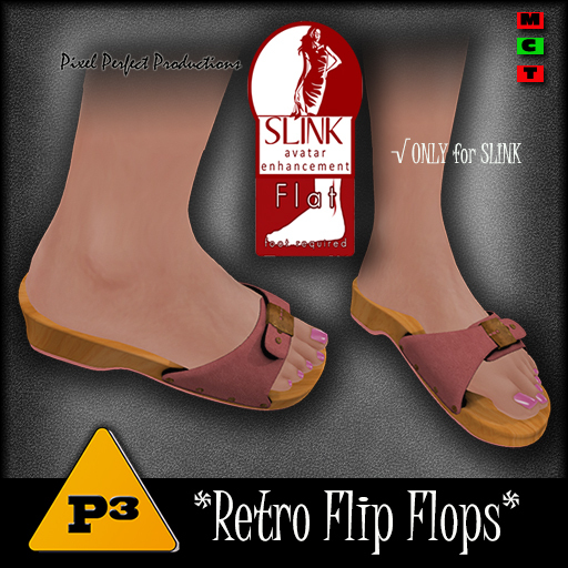 Second Life Marketplace - Retro Flip Flops for Slink Flat Feet - Pink