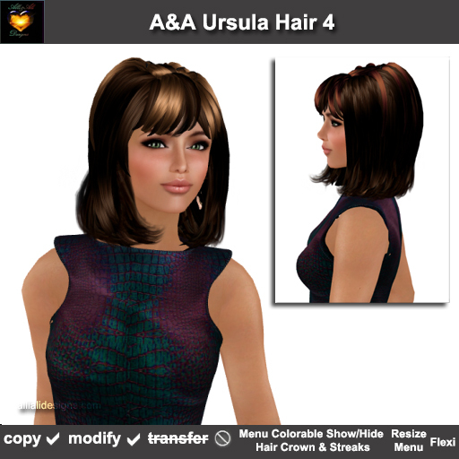 Second Life Marketplace - A&A Ursula Hair Brunette (Color 4). Classic ...