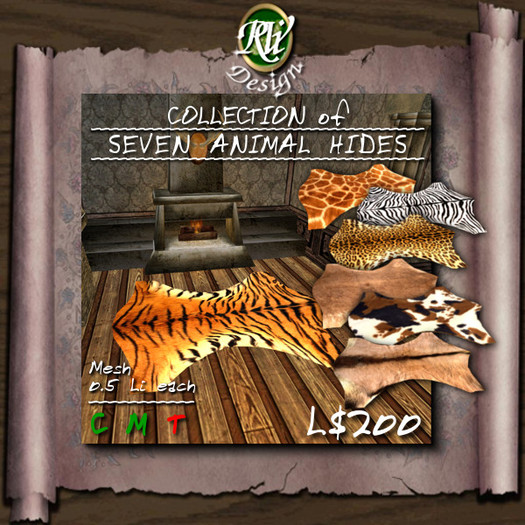 Second Life Marketplace - *** Collection of Seven Animal Hides (boxed ...