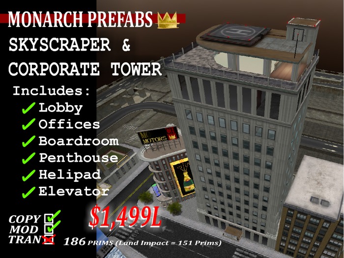 Second Life Marketplace - Skyscraper & Corporate Tower by Monarch Prefabs