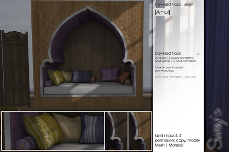 Second Life Marketplace - Sway's [Amal] Day-bed Nook . silver / PG