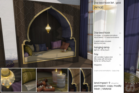 Second Life Marketplace - Sway's [Amal] Day-bed Nook Set . gold / PG