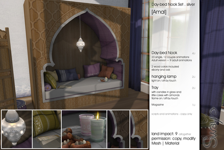 Second Life Marketplace - Sway's [Amal] Day-bed Nook Set . silver / PG
