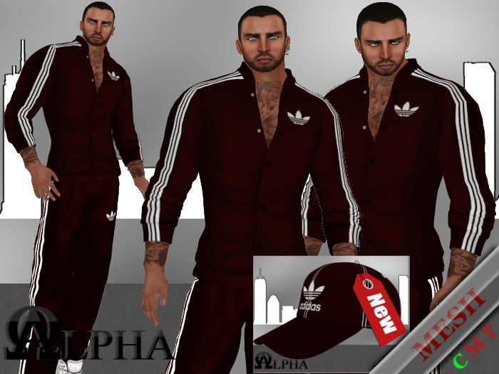 Second Life Marketplace - (ALPHA) TRACK SUIT *CRIMSON_WHITE* (ALL DAY ...