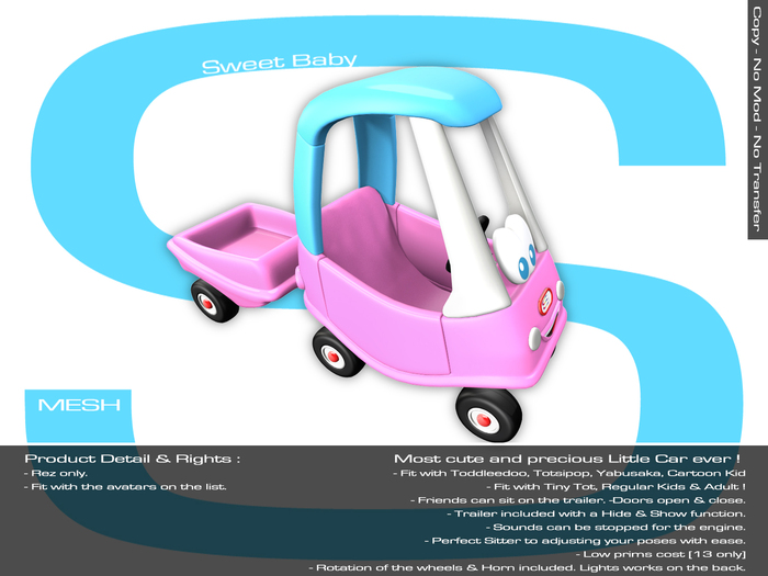 Second Life Marketplace - Sweet Baby - Little Car And Trailer Mesh ...