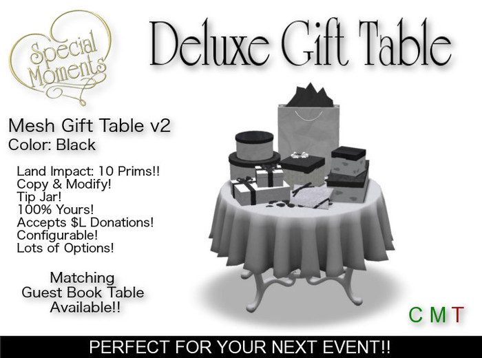 Second Life Marketplace - Gift Table v2 - Black! Tip Jar!! Mesh! Copy!!