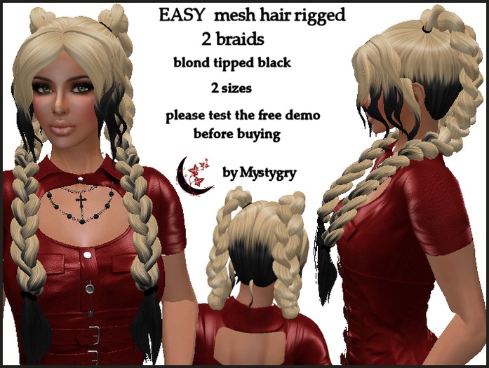 Second Life Marketplace - Easy mesh hair rigged blond tipped black 2 braids