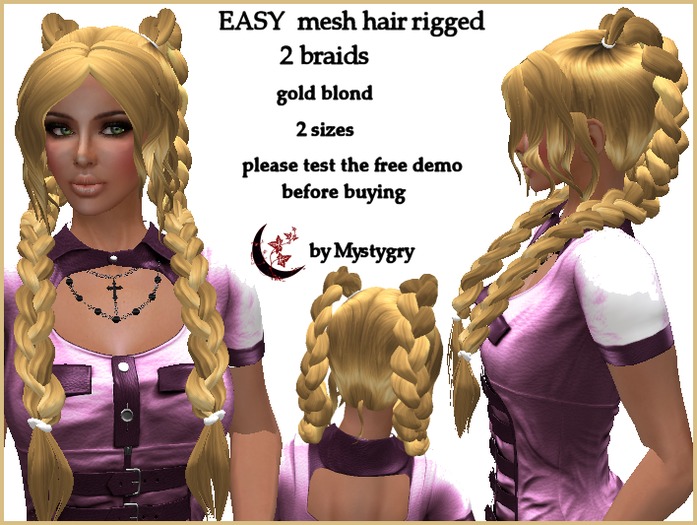 Second Life Marketplace - Easy mesh hair rigged gold blond 2 braids
