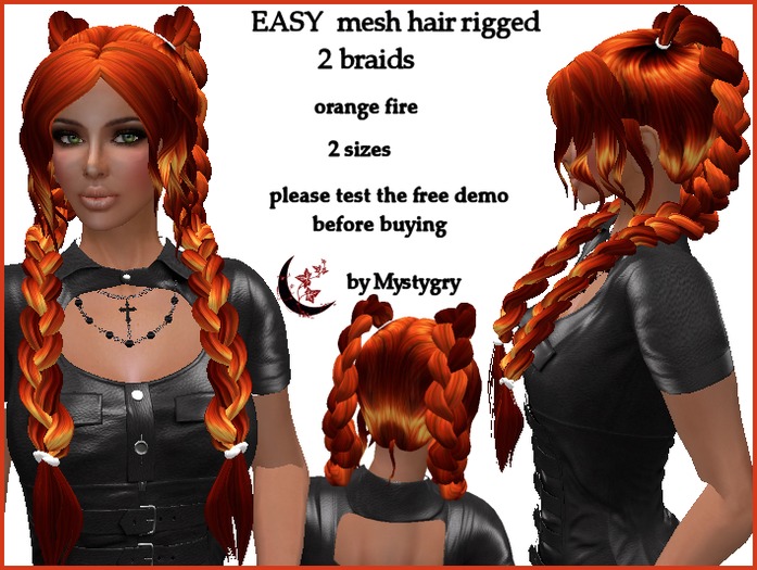 Second Life Marketplace - Easy mesh hair rigged orange fire 2 braids