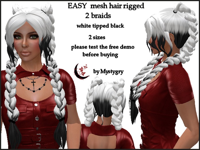 Second Life Marketplace - Easy mesh hair rigged white tipped black 2 braids