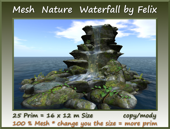 Second Life Marketplace - 25 Prim Mesh Waterfall by Felix 16x12m Size ...