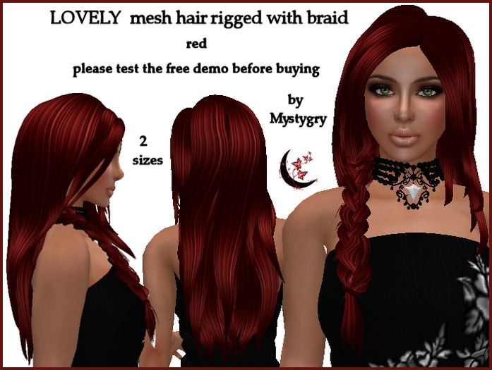 Second Life Marketplace - Lovely mesh hair red rigged with braid 2 ...