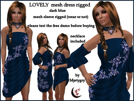 Second Life Marketplace - Lovely mesh rigged dress dark blue with mesh ...