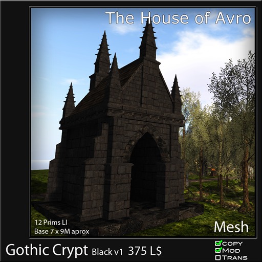 Second Life Marketplace Gothic Crypt Mesh 12 Prims Black