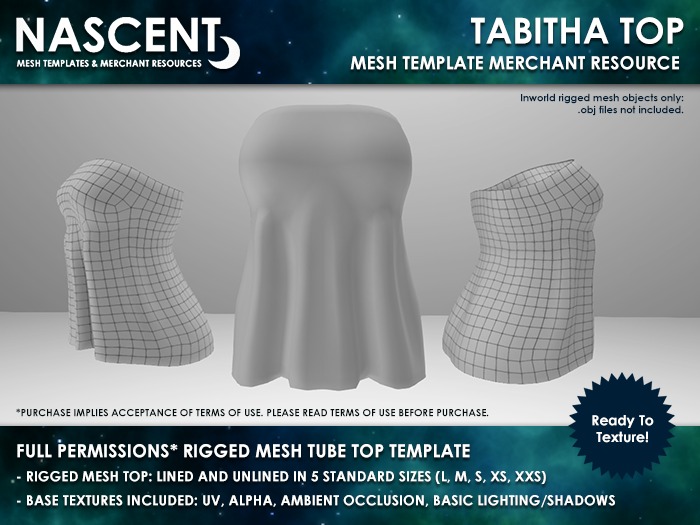Second Life Marketplace - Nascent - Tabitha Top Rigged Mesh Template DEMO