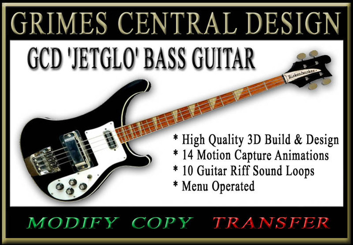 Second Life Marketplace - GCD - BASS GUITAR 'Rickenbacker' Jetglo Black