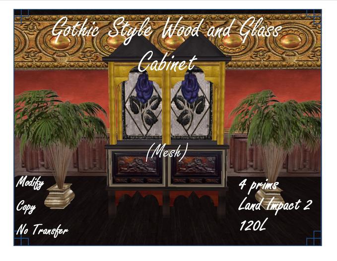 Second Life Marketplace - Gothic Styled Wood and Glass Cabinet