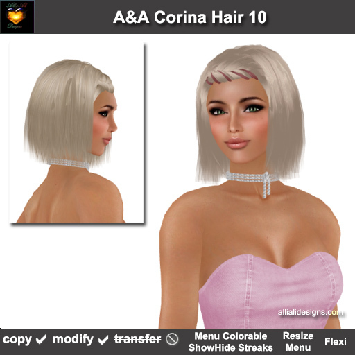 Second Life Marketplace - A&A Corina Hair Platinum (Color 10). Medium length straight flexi ...