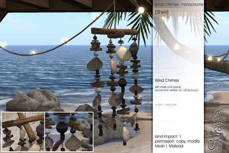 Second Life Marketplace - Sway's [Shells] Wind Chimes - monochrome