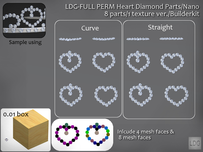 Second Life Marketplace - LDG-FULL PERM 211 Heart Diamond Parts /Nano/8 ...