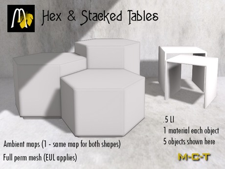 Second Life Marketplace - [NM] Hex and Stacked Tables Modular Set
