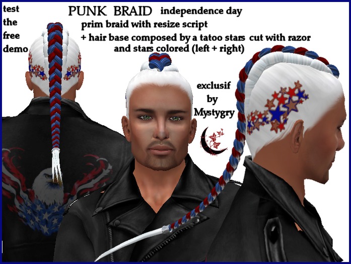 Second Life Marketplace - Punk braid hair independence day base white with stars cut with razor ...