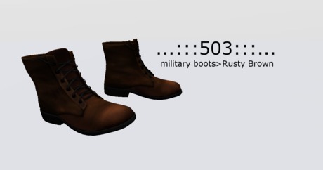 Second Life Marketplace - ...:::503:::... military boots>Rusty Brown