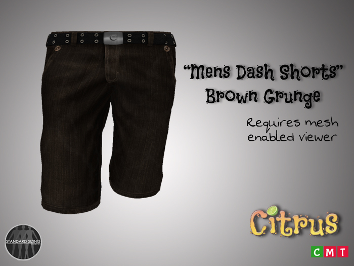 Second Life Marketplace - Citrus Mens Dash Shorts Brown Grunge