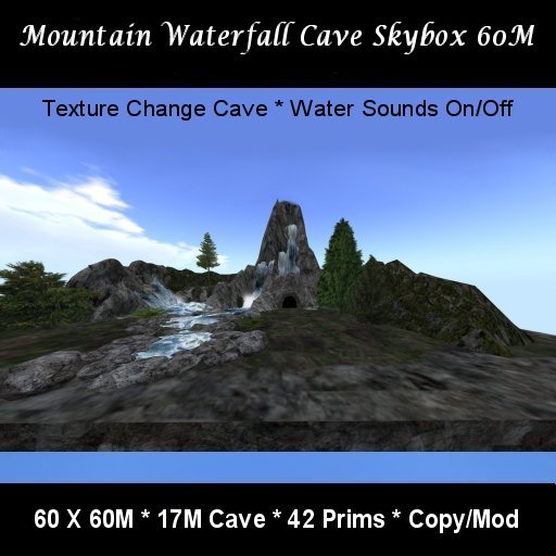 Second Life Marketplace - Mountain Waterfall Cave Skybox 60M