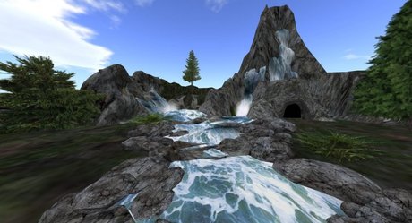 Second Life Marketplace - Mountain Waterfall Cave Skybox 60M