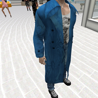 Second Life Marketplace - Mesh Male Deep Blue Long Unzipped Coat