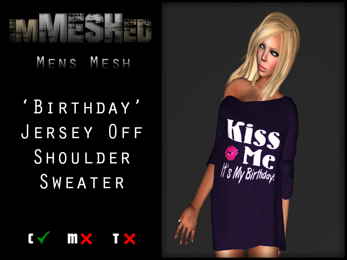 Second Life Marketplace - imMESHed - Birthday Jersey Off Shoulder Sweater