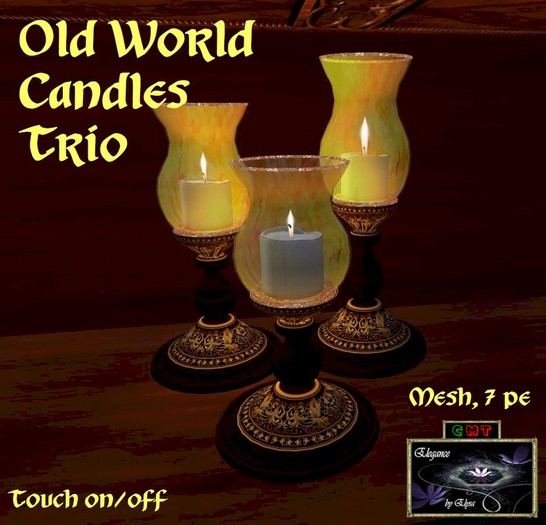 Second Life Marketplace - *EbE* Old World Candles (trio) mesh