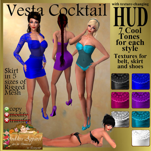 Second Life Marketplace - *Goddess* Vesta Cocktail Mesh Skirt Outfit FatPak Cool Tones