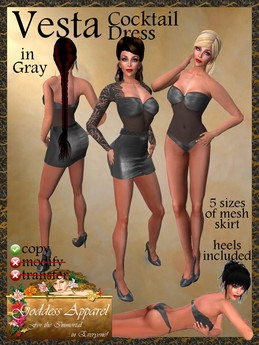 Second Life Marketplace - *Goddess* Vesta Cocktail Mesh Skirt Outfit Gray