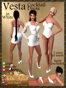 Second Life Marketplace - *Goddess* Vesta Cocktail Mesh Skirt Outfit White