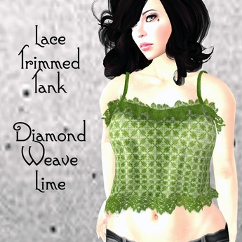 Second Life Marketplace - Lace Trim Tank- Diamond Weave Lime