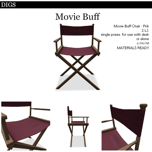 Second Life Marketplace - DIGS - Movie Buff Chair - Pink [MESH]