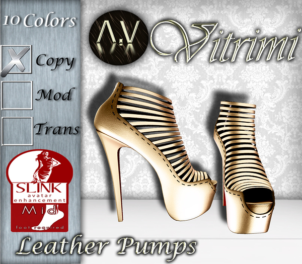 Second Life Marketplace - .:Vitrimi:. Leather Pumps (Slink Med) Demos