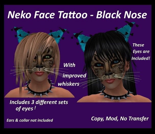 Second Life Marketplace - Neko Face Tattoo - Black Nose