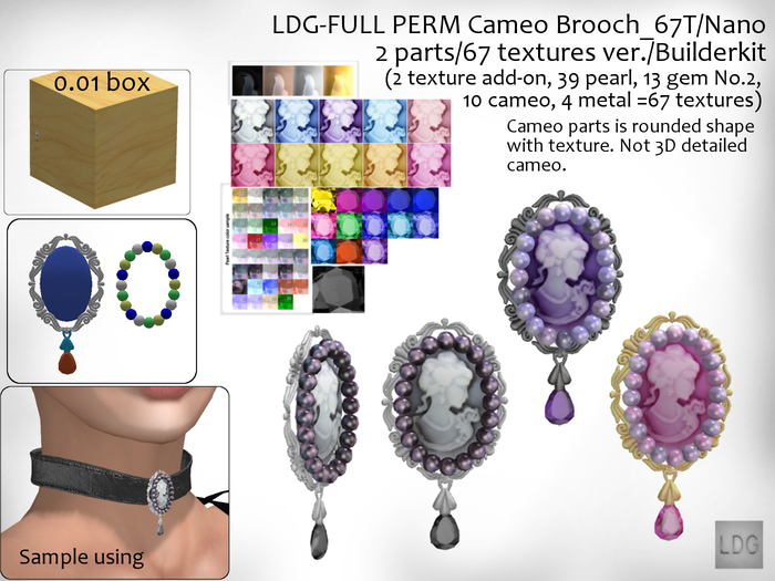 Second Life Marketplace - LDG-FULL PERM 006 Cameo Brooch/Nano/2 parts/67 textures ver./Builderkit