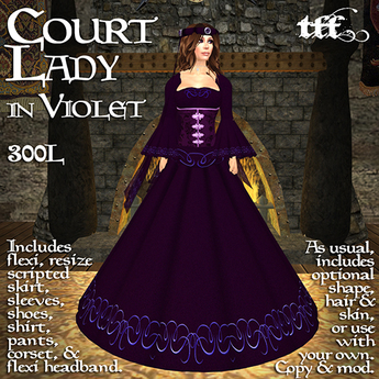 Second Life Marketplace - Court Lady in Violet - Tayren's Fantasy Fashions
